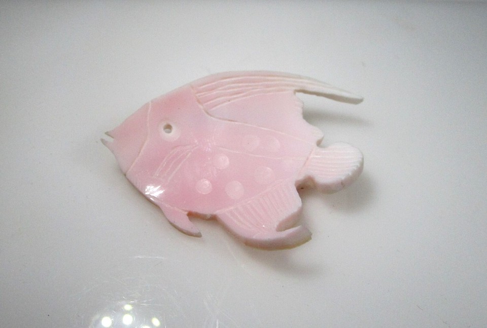 Pink Sea Shell Hand Carved Angel Fish Pin 2 1/4" | eBay