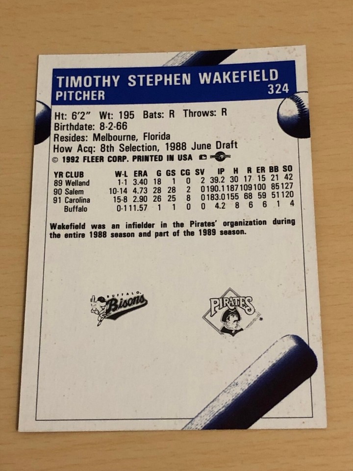 Tim Wakefield 1992 ProCards Buffalo Bisons Rookie Card #324 - RARE ...
