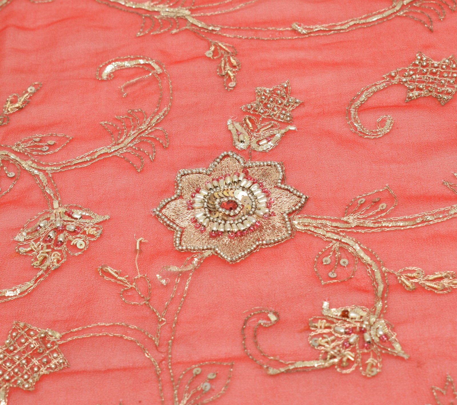 Sushila Vintage Red Dupatta Blend Georgette Silk Hand Beaded Floral ...