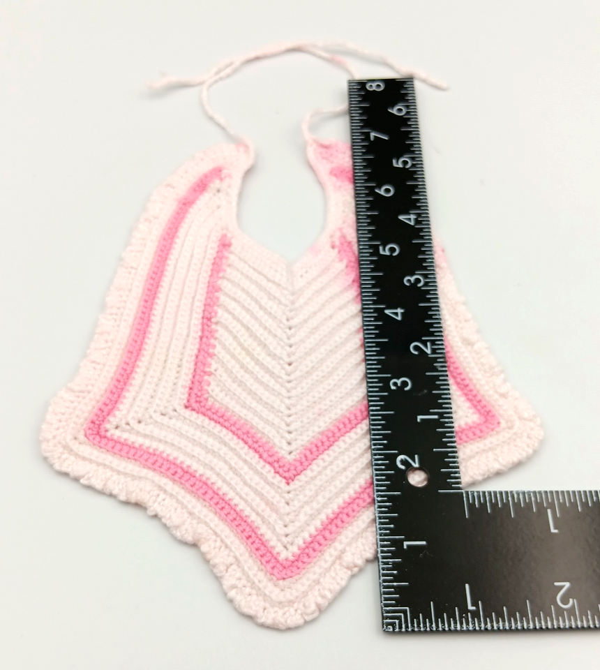 Vintage Handmade Crochet Baby Doll Bib White and Pink Stripes Angular ...