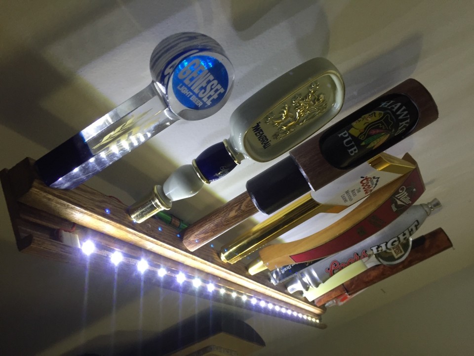 LED LIGHTED 10 BEER TAP HANDLE DISPLAY WALL MOUNTED ALMOST 3 FEET LONG ...