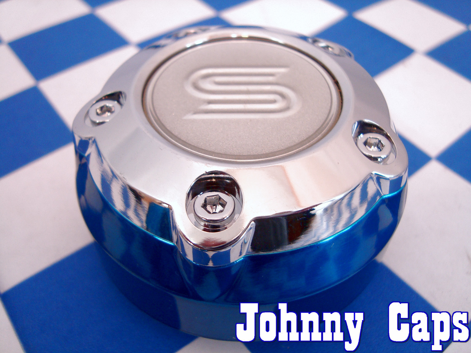AF Sacchi Sendel Wheels Chrome/Blue Center Caps #STW-095-B Custom Cap ...