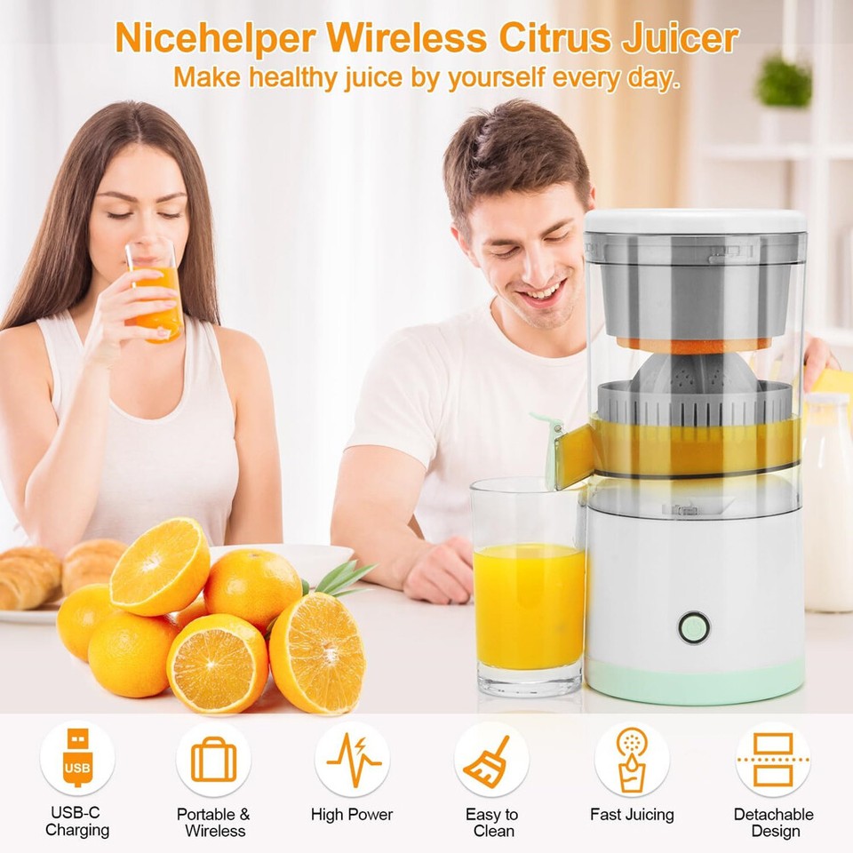 Electric Citrus Juicer Rechargeable Hands-Free Masticating Orange Lemon ...