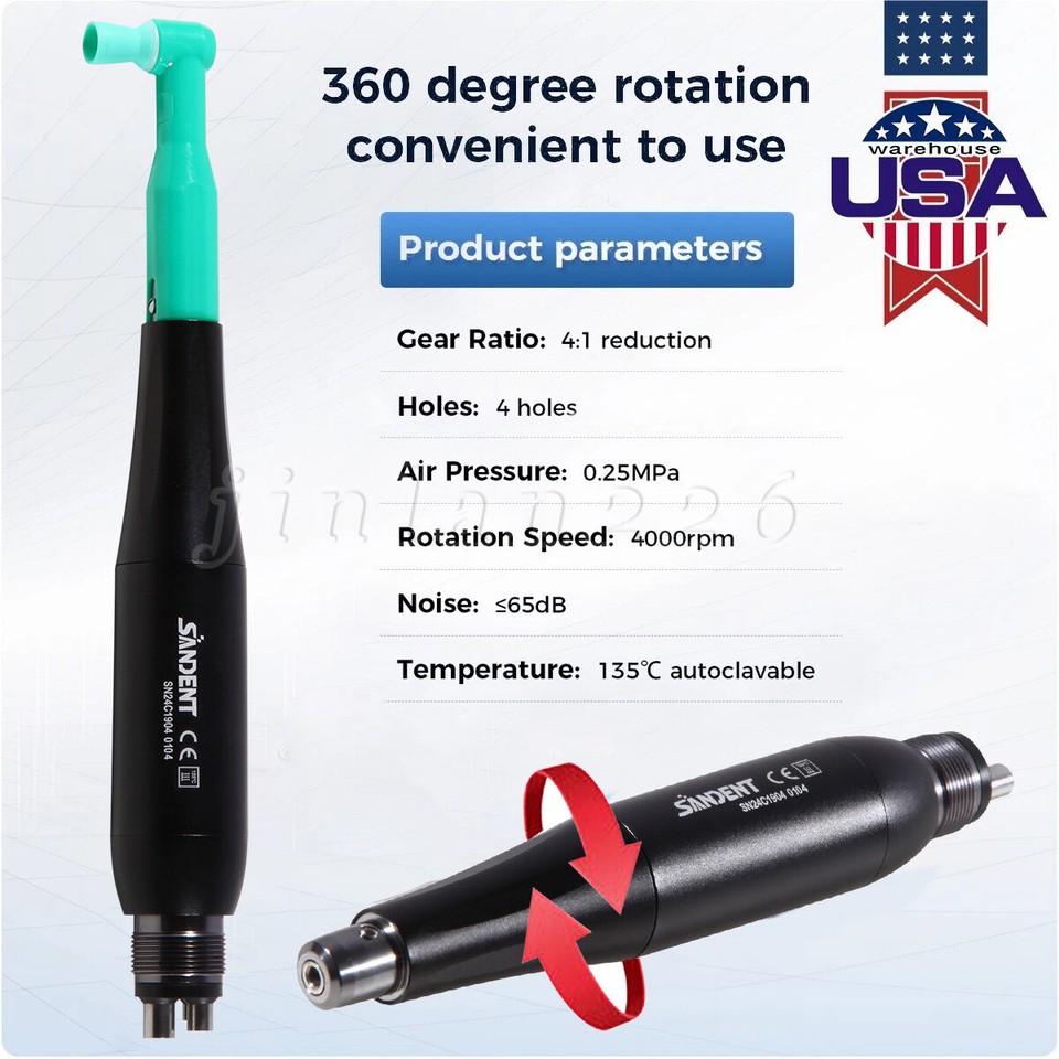 Dental Hygiene Prophy Air Motor Handpiece Kit 3 Nose Cones 360° Swivel ...