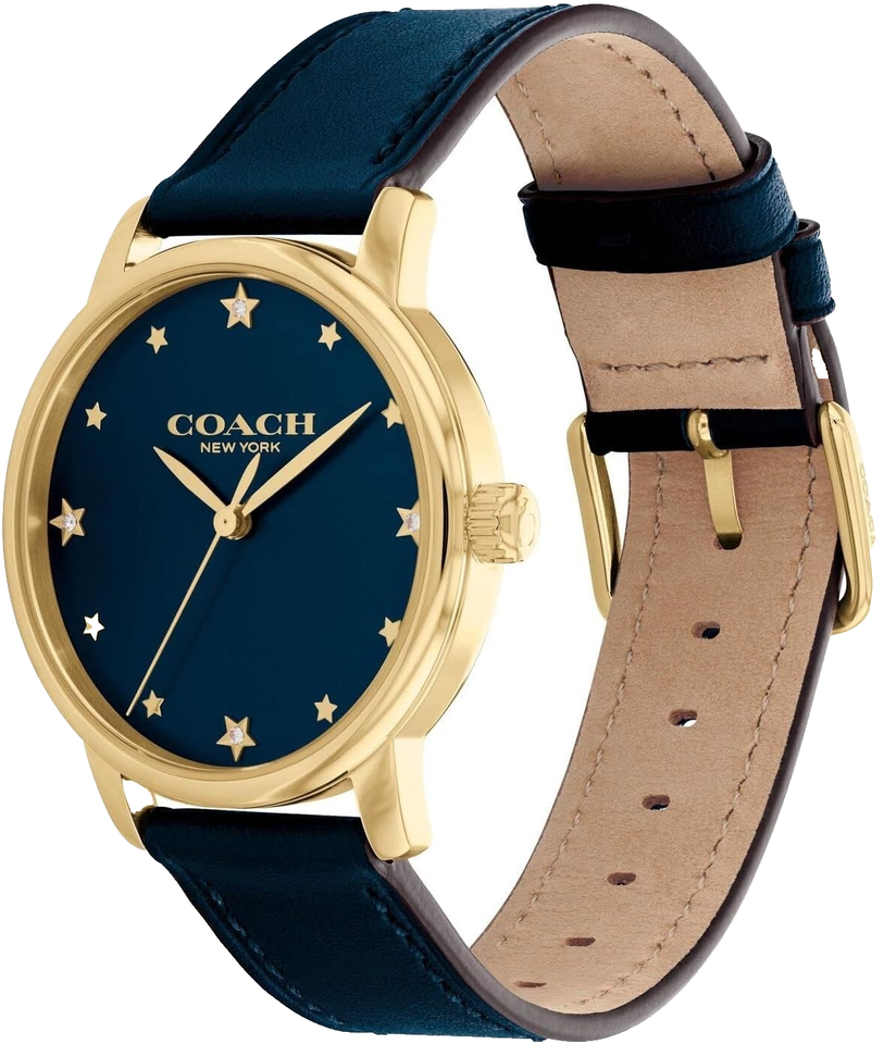COACH GRAND 14504074 NAVY BLUE LOGO DIAL LEATHER STRAP 36MM WOMEN'S ...