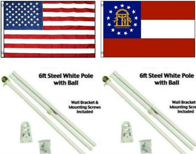 3x5 USA American & State of Georgia Flag White Pole Kit Gold Ball Top 3 ...