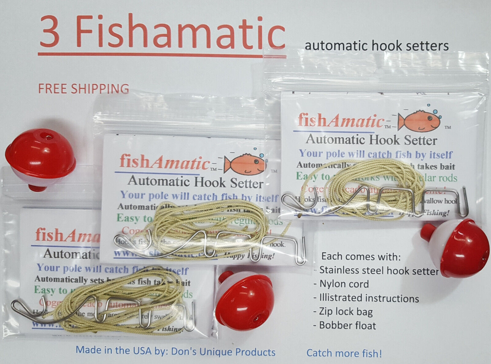 Fishing pole hook setters (3) tackle fits standard rods. Stainless ...