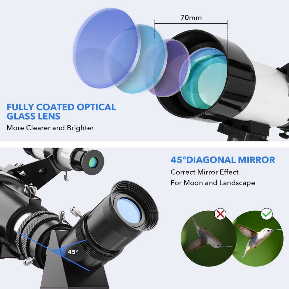 400mm Refractor Astronomical Telescope 300X w/ Phone Adapter for Moon ...