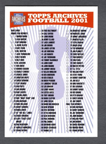 2001 TOPPS ARCHIVES FOOTBALL CHECKLIST CARD **NM-MT** (ROOKIE YEAR ...