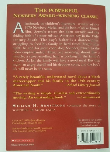 Sounder by William Howard Armstrong Paperback Newbery Medal Grades 5-7 ...
