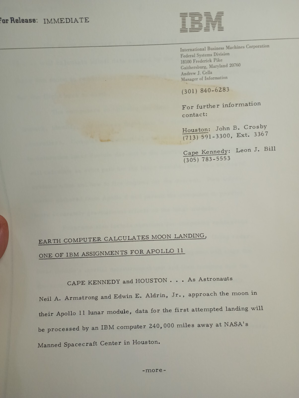 Rare Apollo 11 IBM Documents Computing Moon Flight | eBay