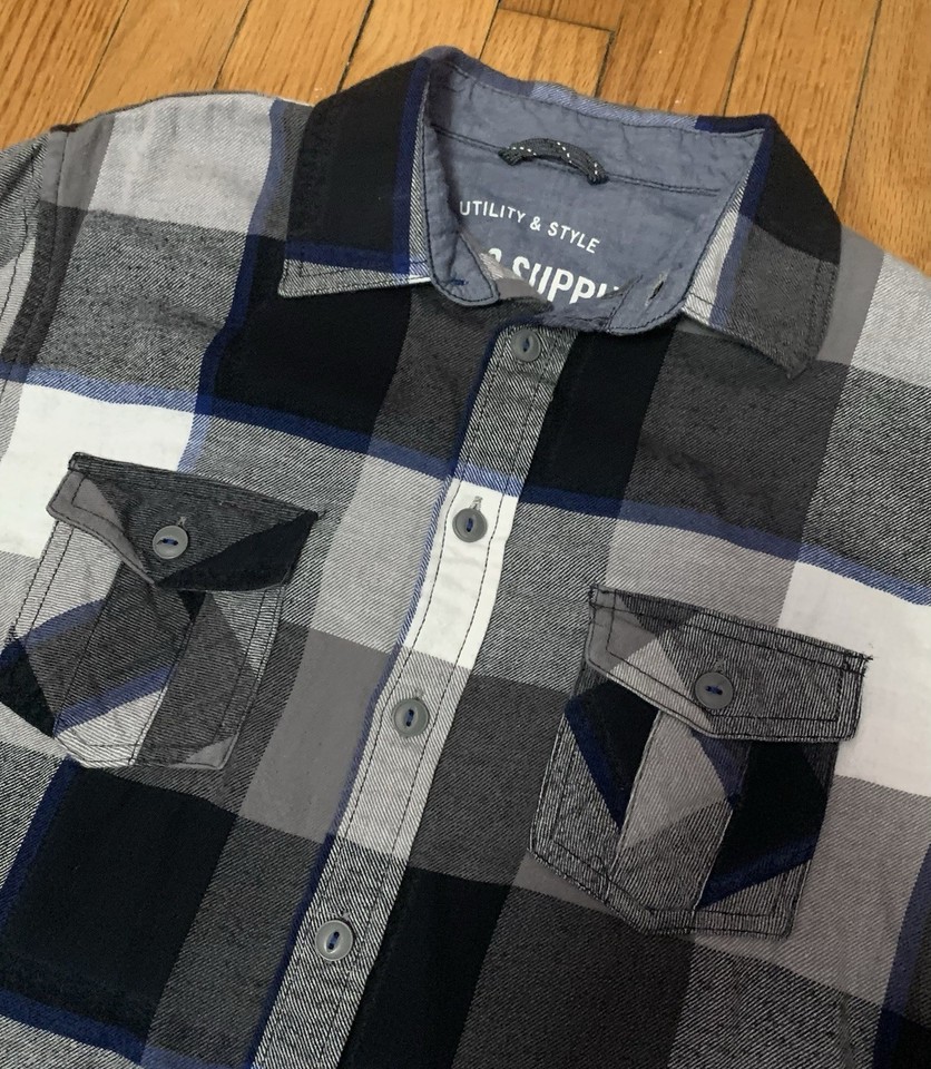 Vintage Men’s Mossimo Supply Co Double Flap Pocket Plaid Light FLANNEL ...