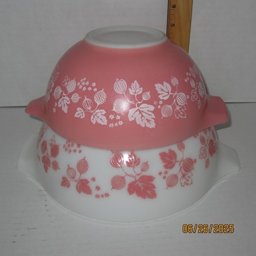 Vintage Pyrex Pink Gooseberry Cinderella Nesting Mixing Bowls 442 443 ...
