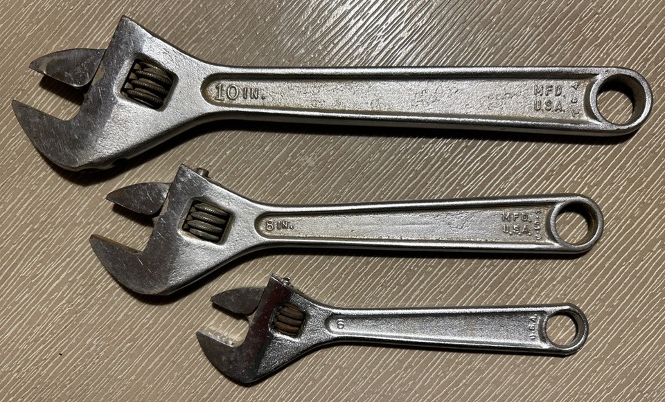 Vintage Proto 3 Piece Adjustable Wrench Set 6” 8” 10” -USA -706 708 710 ...