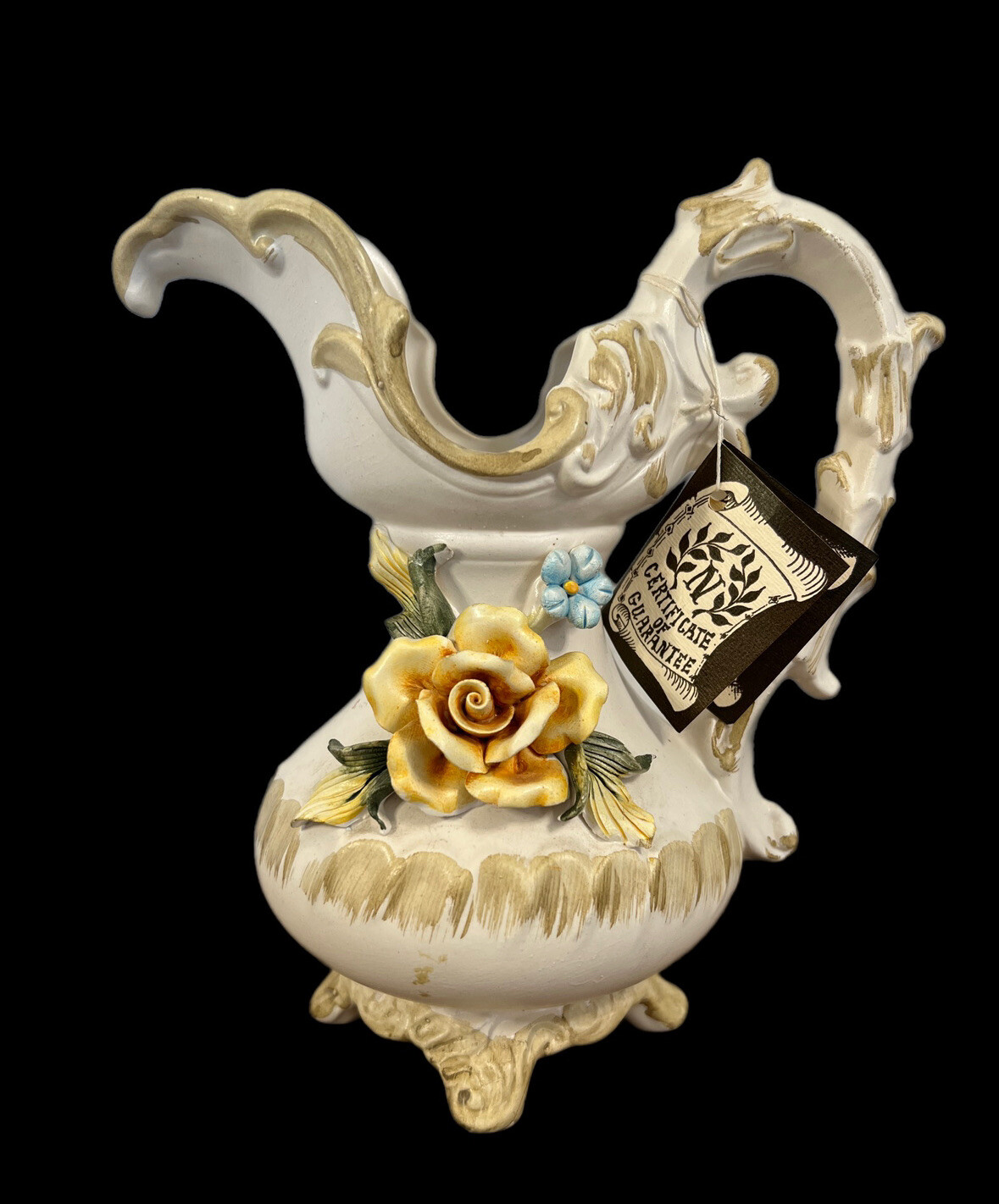 Vintage Capodimonte Pitcher Vase Porcelain Italy Floral Yellow Rose 9 ...