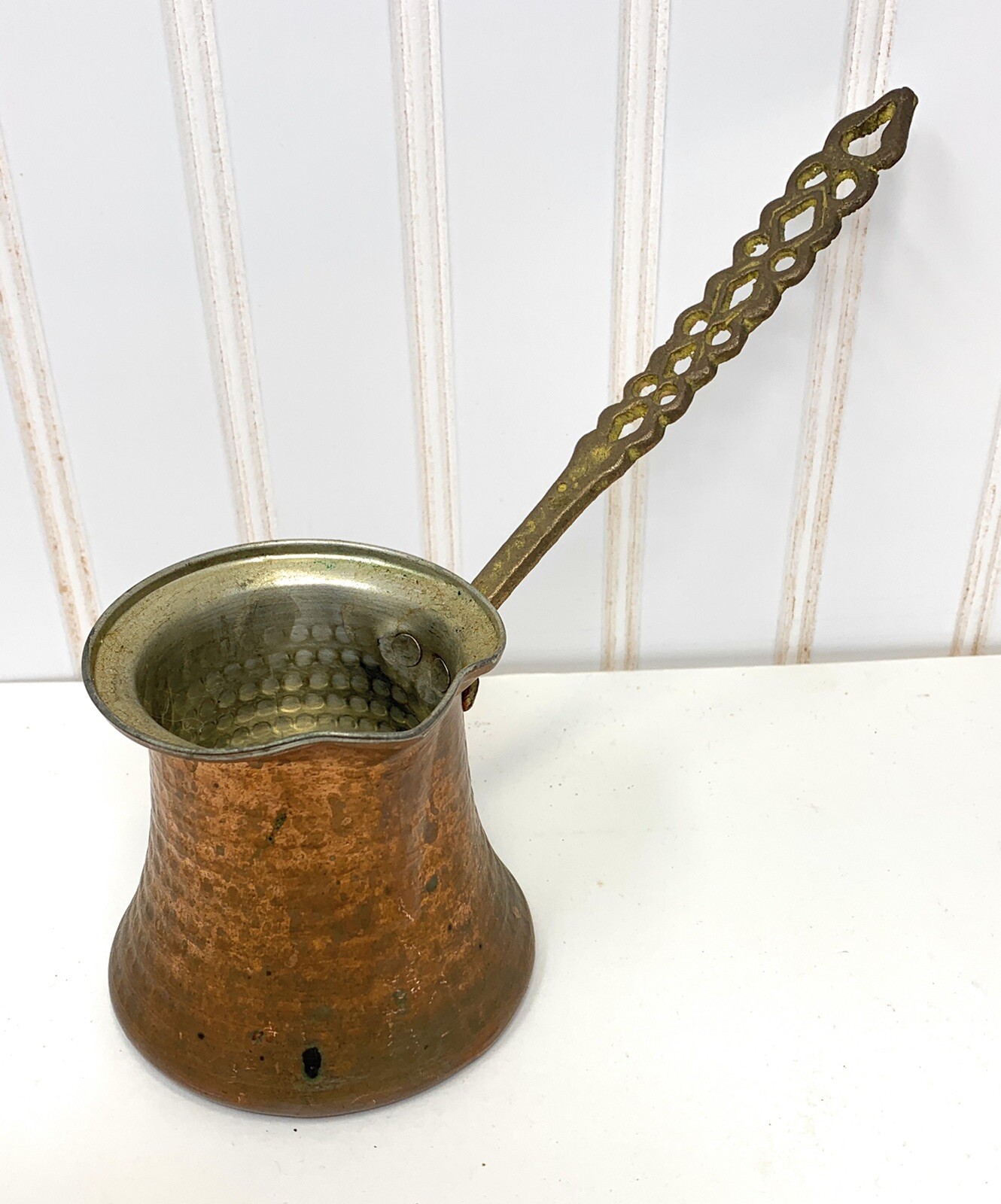 Traditional Turkish Copper Coffee Pot Cezve Ibrik w/ Cast Brass Handle ...