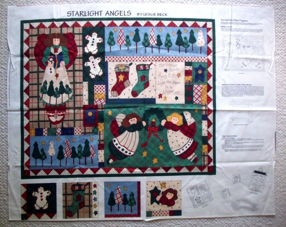 Christmas Starlight Angels faux quilt block fabric panel | eBay