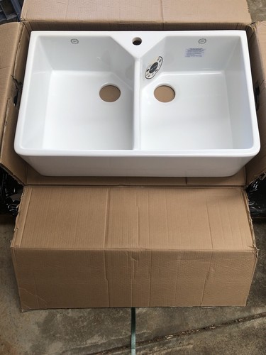 1901 Double Butler Fireclay Sink 800 x 500 x 220mm Approx Gloss White ...