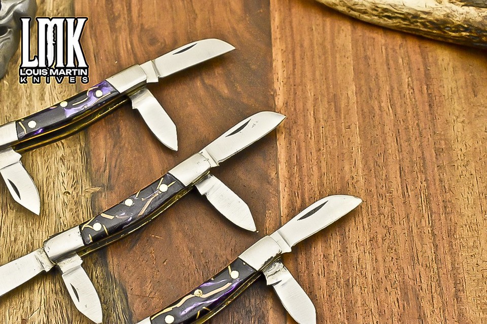 LMK Hand Crafted D2 Tool Steel Dual Blade Folding Knife Corain Lot of 3 ...