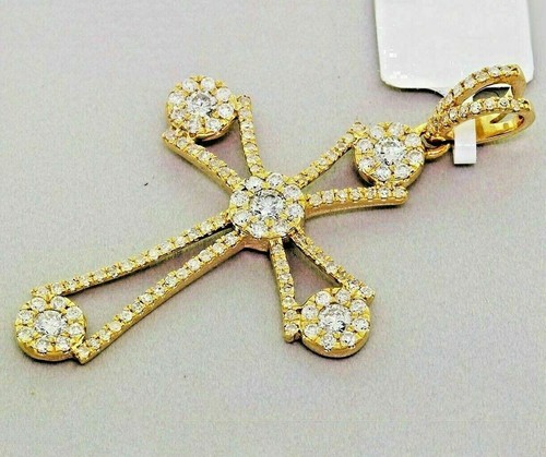2.10Ct Round Cut Diamond 14K Yellow Gold Over Christmas Special Cross ...