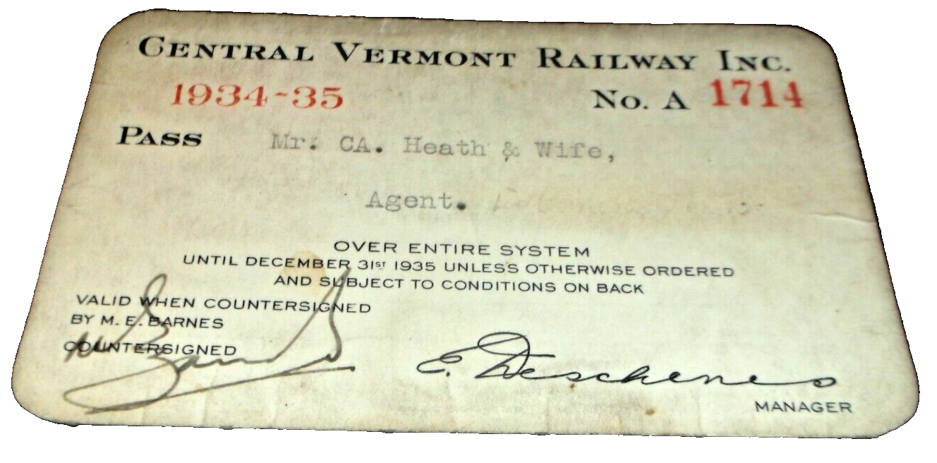 1934-1935 CENTRAL VERMONT RAILWAY EMPLOYEE PASS #1714 | eBay
