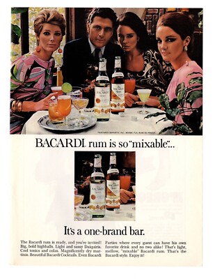 vintage 1970s magazine print ad BACARDI Rum Barware Mancave sexy women ...