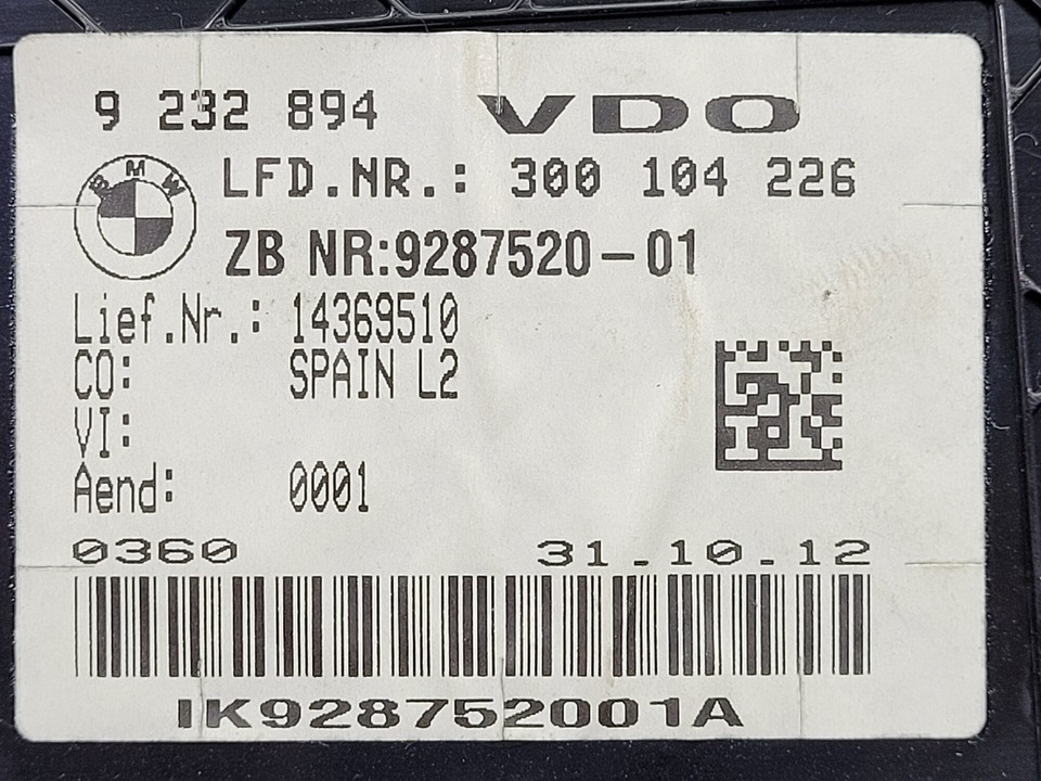 Strumento Del Cruscotto BMW 3 SERIES Benzina 9232894 62109232894 ...