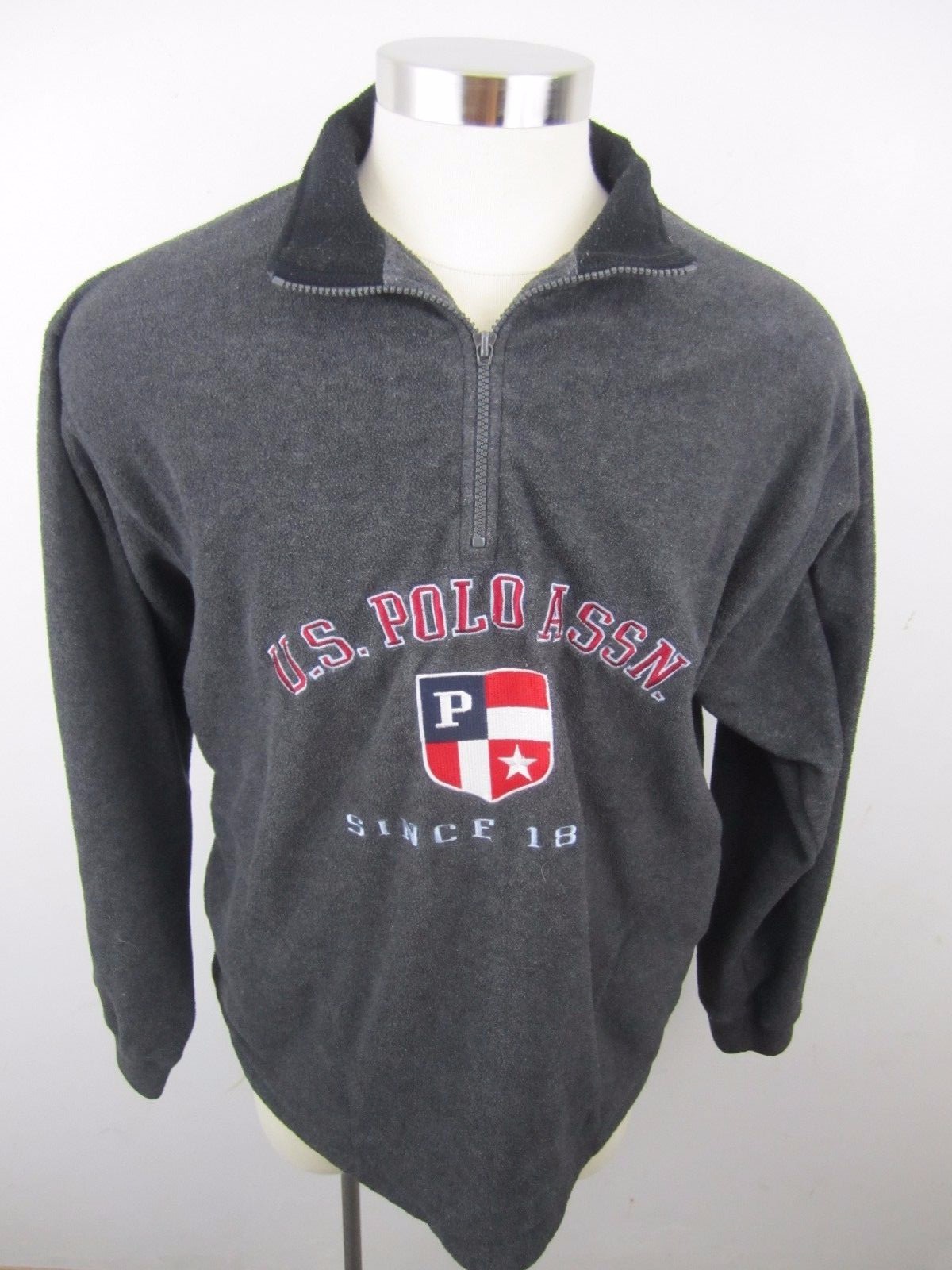 VINTAGE Mens US POLO ASSN USPA Pullover 1/4 Zip L SWEATSHIRT GRAY FLAG ...