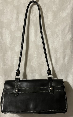 MICHAEL ROME Black Genuine Leather Shoulder Handbag White Stitching | eBay
