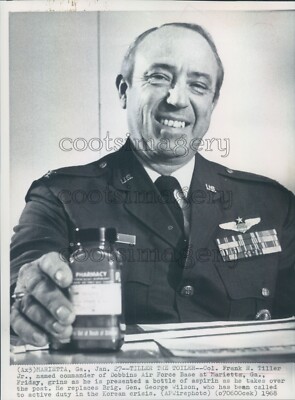 1968 Press Photo USAF Col Frank Tiller in Uniform w Aspirin Dobbins AFB ...
