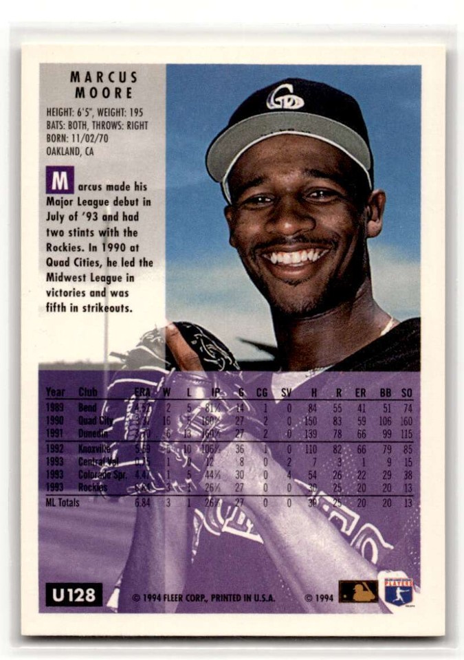 1994 Fleer Update #U128 Marcus Moore Colorado Rockies Baseball Cards ID ...