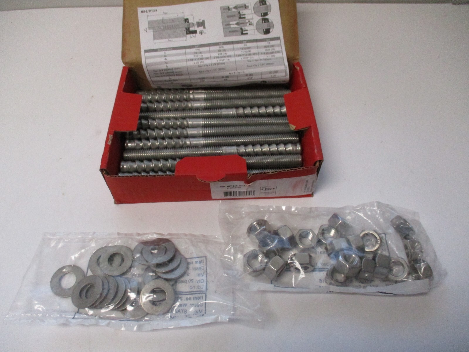 HILTI 2018455 HIT-Z-R 1/2 X 6-1/2, 316 SS, X 20EACH, ANCHOR BOLTS, NUT ...
