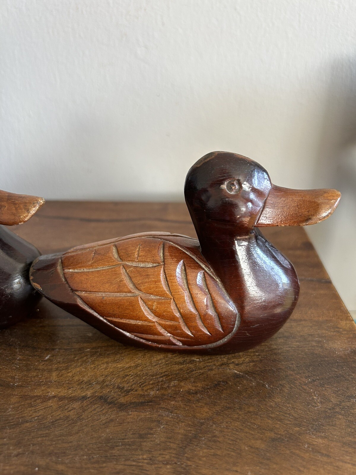 Vintage Hand Carved Solid Wood Ducks Pair Primitive Folk Art Two-Tone ...
