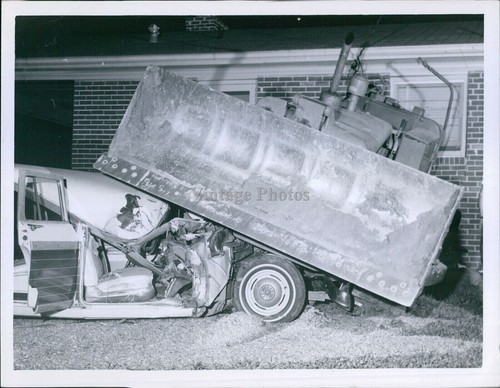 1958 Photo Bulldozer Ran Over A Car Lots Of Damage Near House Accident ...
