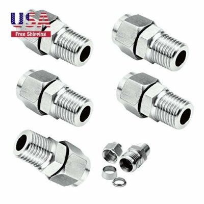 Steel Compression Fitting Ferrule 3/8" Tube OD x 1/4" NPT Male Straight ...