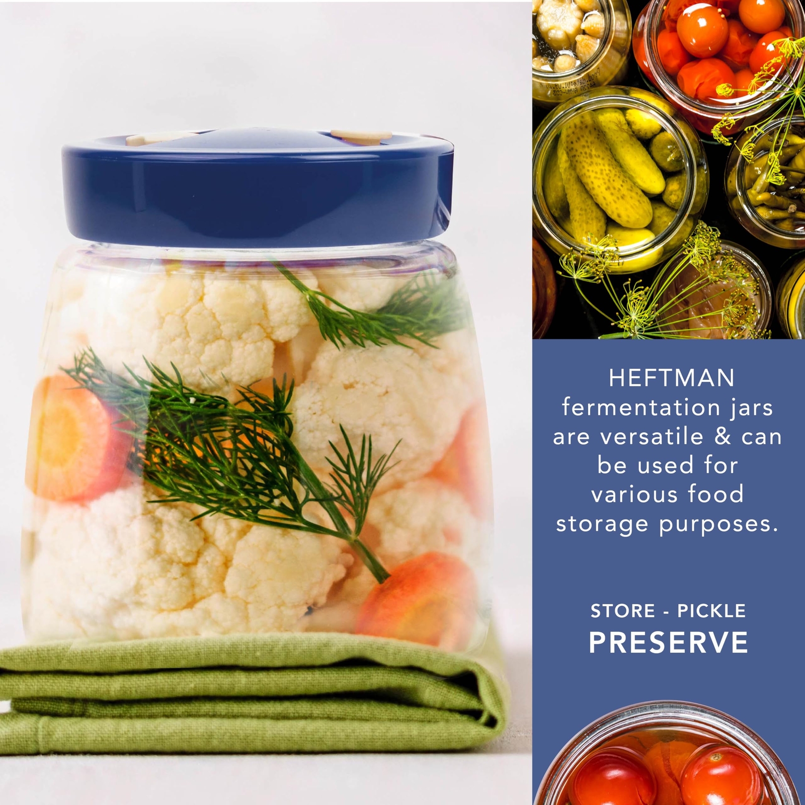 HEFTMAN Fermentation Jar 1L Blue 1 Way Air Release Vent Airtight Seal 2 ...