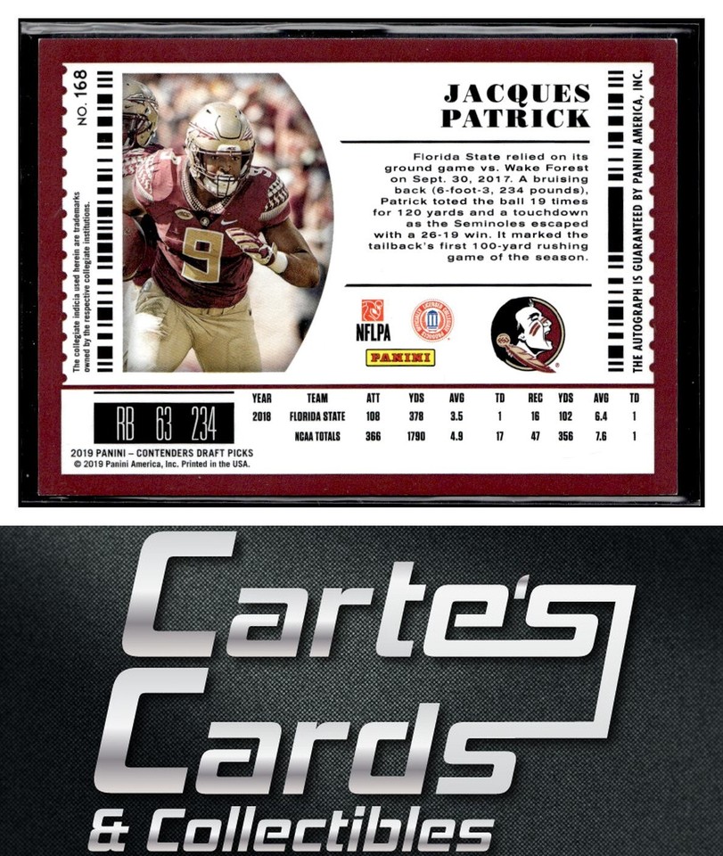 Jacques Patrick 2019 Panini Contenders Draft Picks Collegiate #168 ...