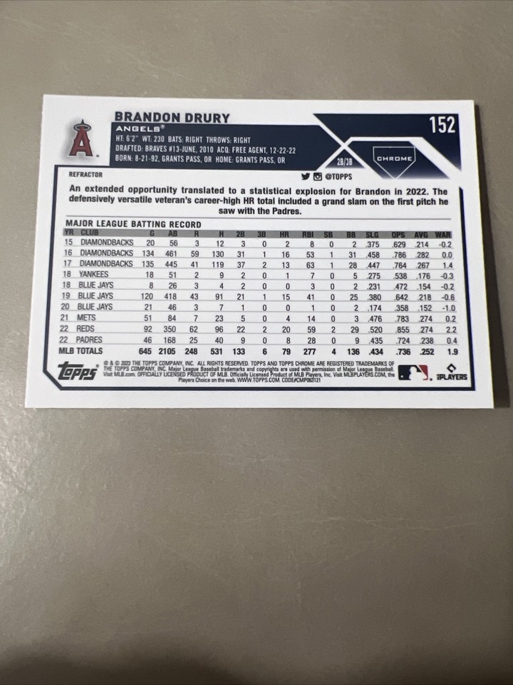 2023 Topps Chrome Brandon Drury Refractor - Angels #152 | eBay