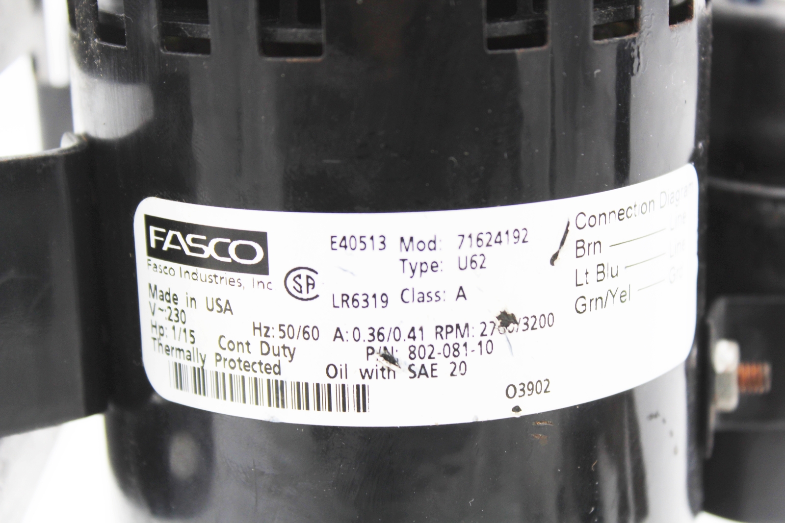 FASCO E40513 / U62 - 71624192 / MARCH 802-082-01 Single Phase Pump ...