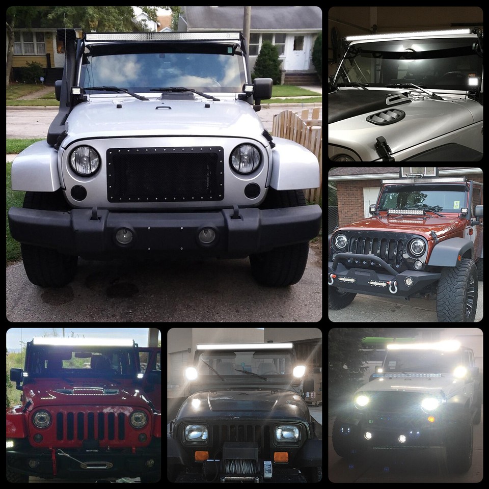 For JEEP Wrangler JK 07-18 Front Upper Roof 52" LED Light Bar Combo+4 ...