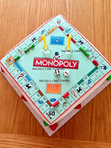 MONOPOLY BOARD EDIBLE CAKE TOPPER AND 8 CHARACTER PIECES ON ICING SHEET ...