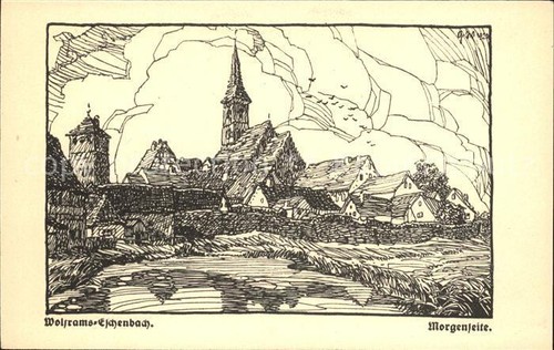 32030121 Wolframs-Eschenbach Morgenseite Federzeichnung Wolframs ...