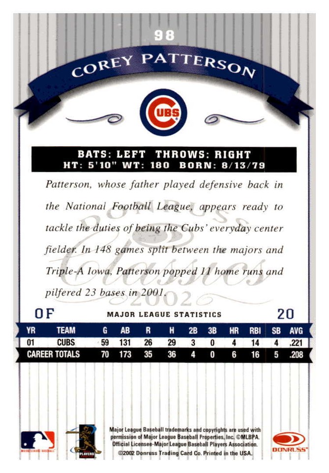 2002 Donruss Classics Corey Patterson 98 | eBay