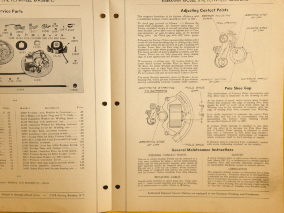 Eisemann FLYWHEEL Magneto 51-E PART, REPAIR SERVICE MANUAL CATALOG on ...