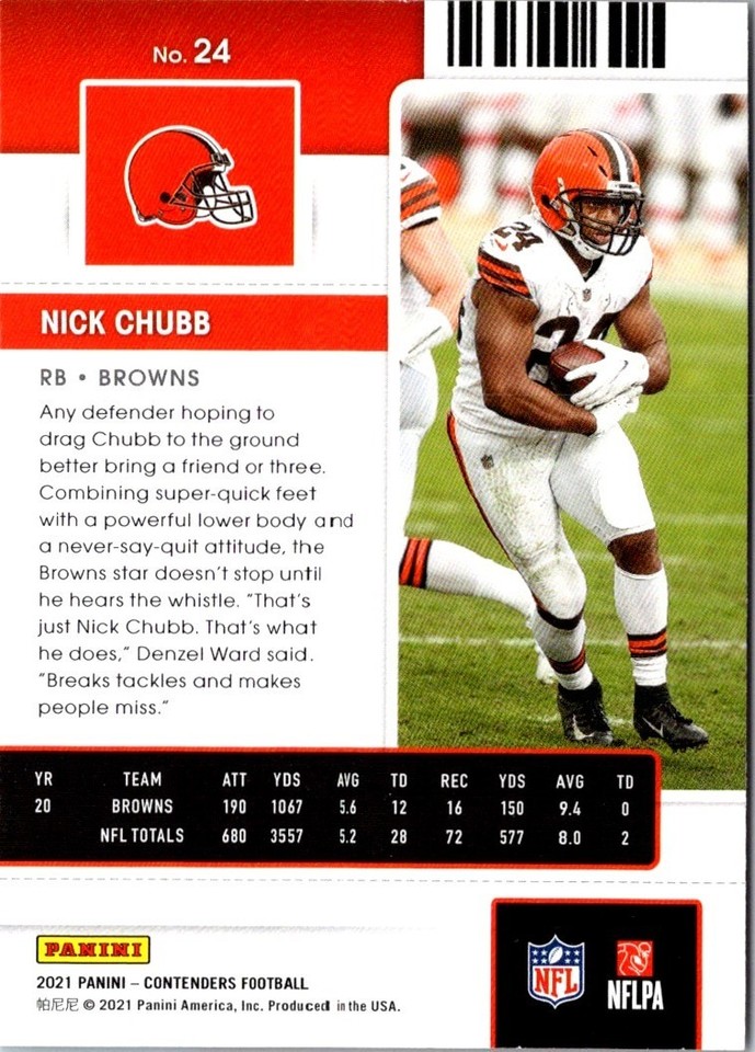 2021 Panini Contenders Red Zone Nick Chubb #24 Cleveland Browns ...
