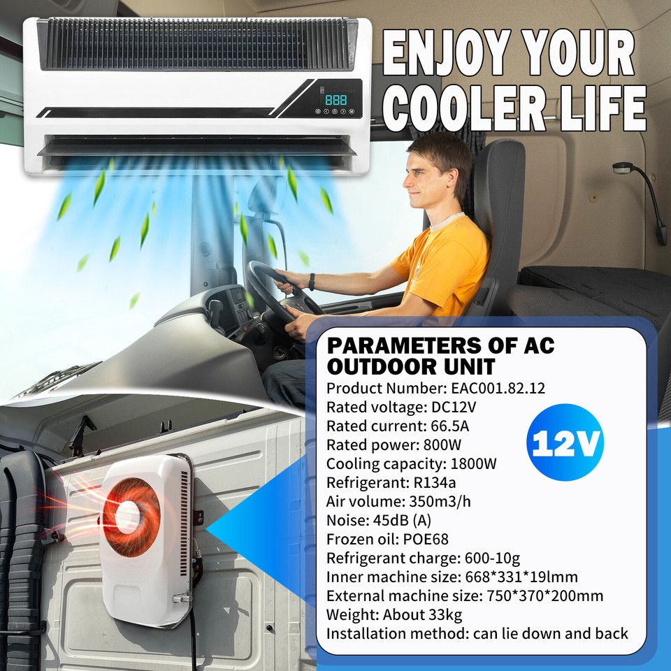 12000 BTU 12V Truck Cab Air Conditioner Split AC Fits Semi Truck ...
