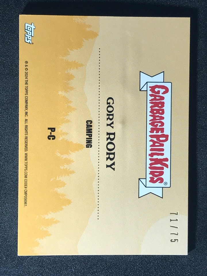 2024 Topps GPK Kids At Play GPK Patch Card Red #C Gory Rory Camping 71/ ...