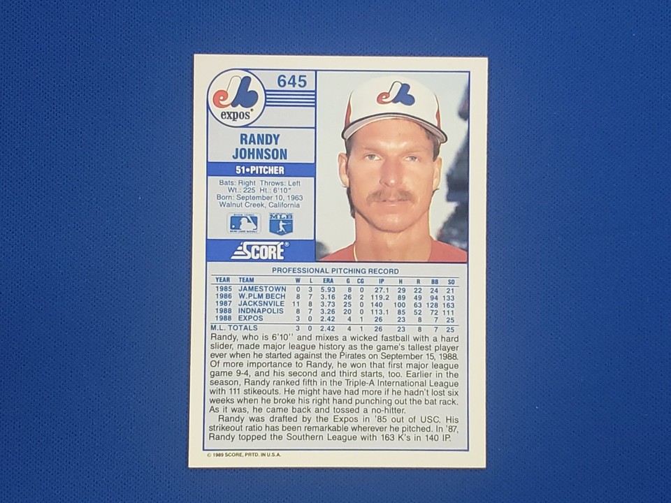 1989 Score #645 Randy Johnson Rookie (RC) | eBay