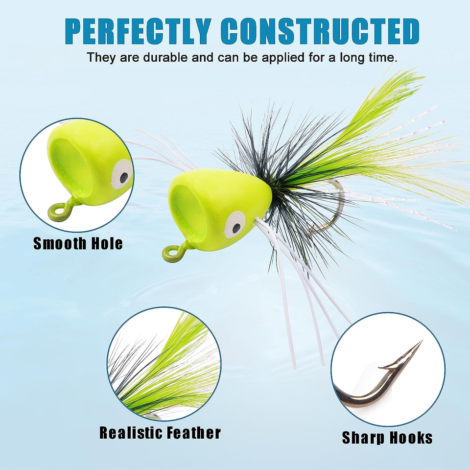15 Piece Fly Fishing Popper Flies Kit - Bass Panfish Bluegill Lures | eBay