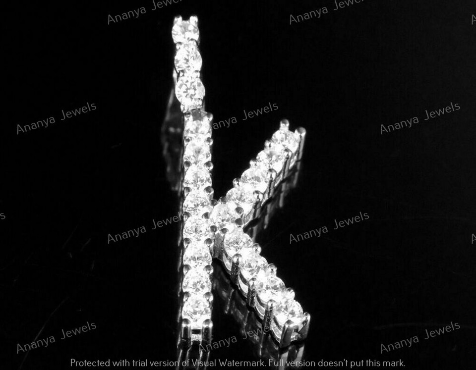 Alphabet Letter K 925 Sterling Silver 1 CT Round Cut Moissanite Pendant ...
